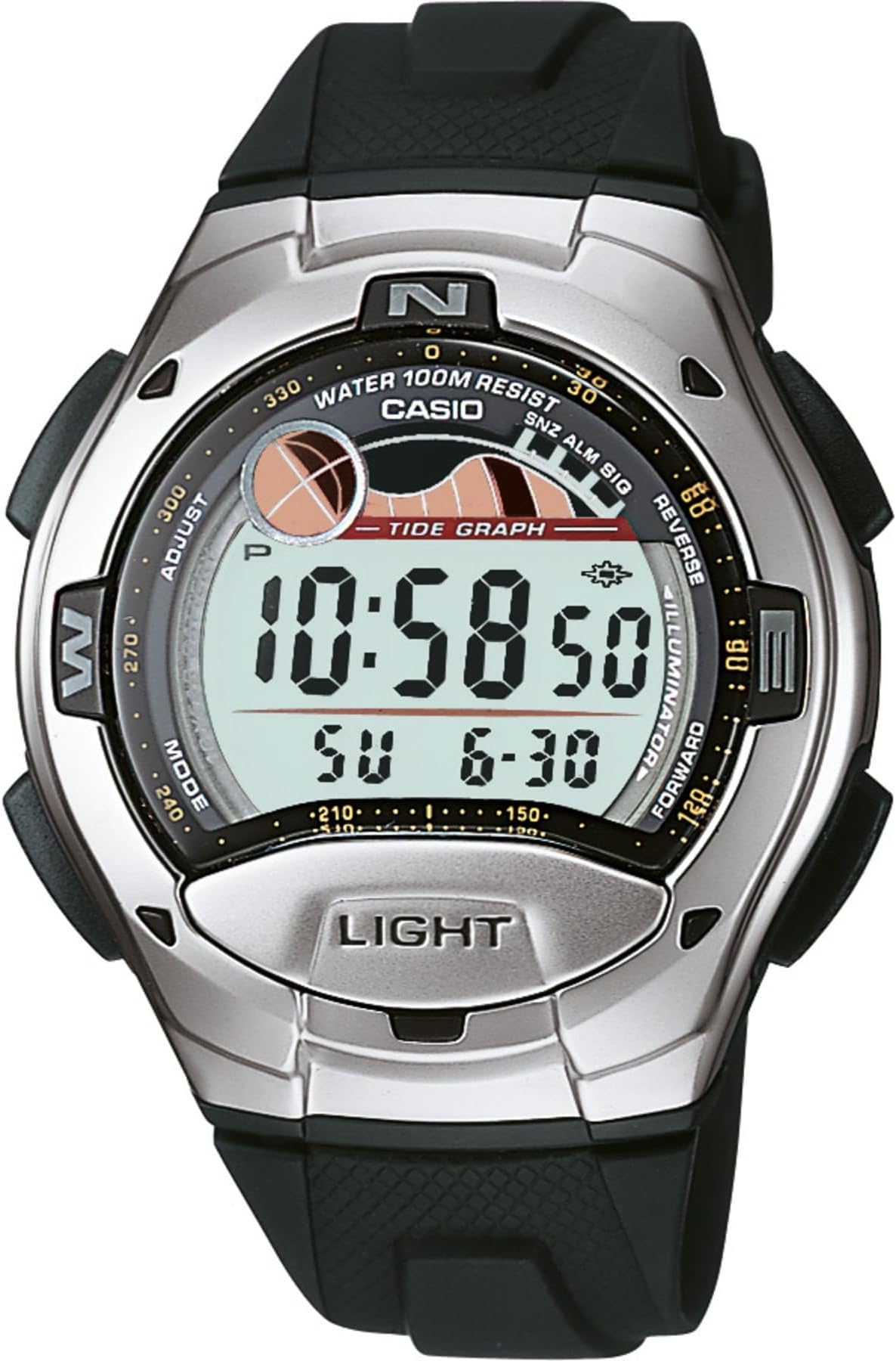 Casio W753 Digital Sports Watch w/Moon & Tide Data, Black, W-753-1AV ...