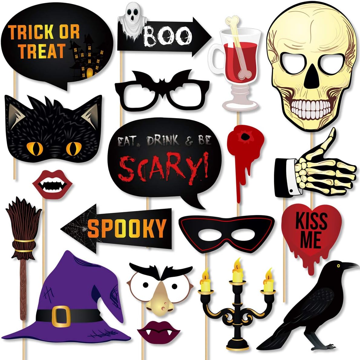 Amazon.com: Halloween Photo Booth Props - 35pcs Horror Decor Funny ...