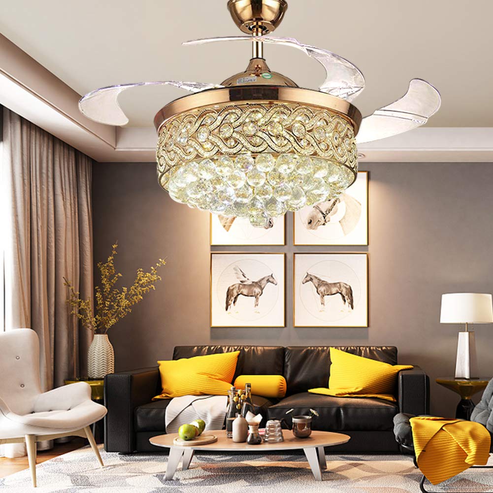 KPIBEST 42 inch Crystal Ceiling Fan with Light and Remote Control ...