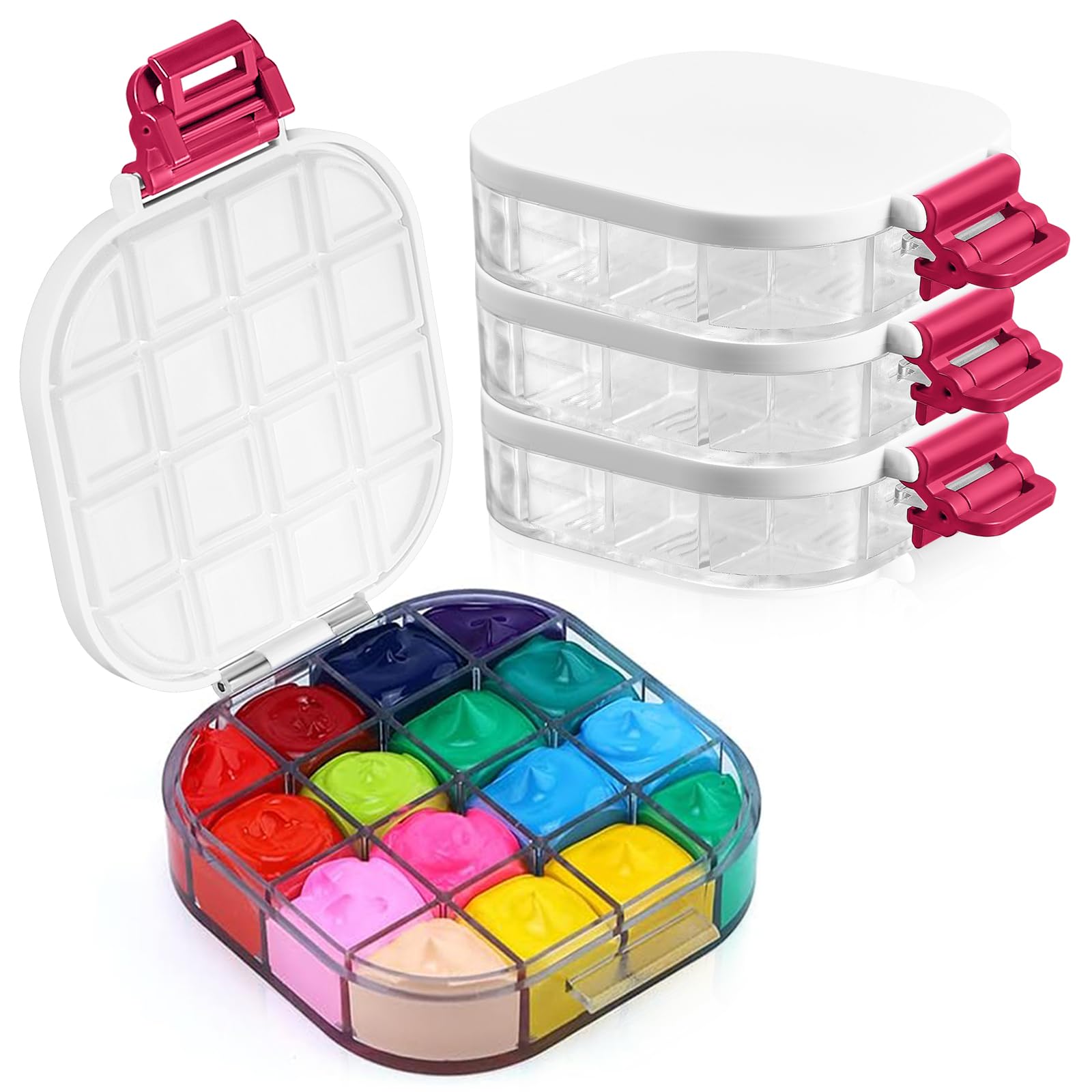 Amazon.com: Yeaqee 4 Pcs Airtight Paint Storage Palette Box 16 Wells ...