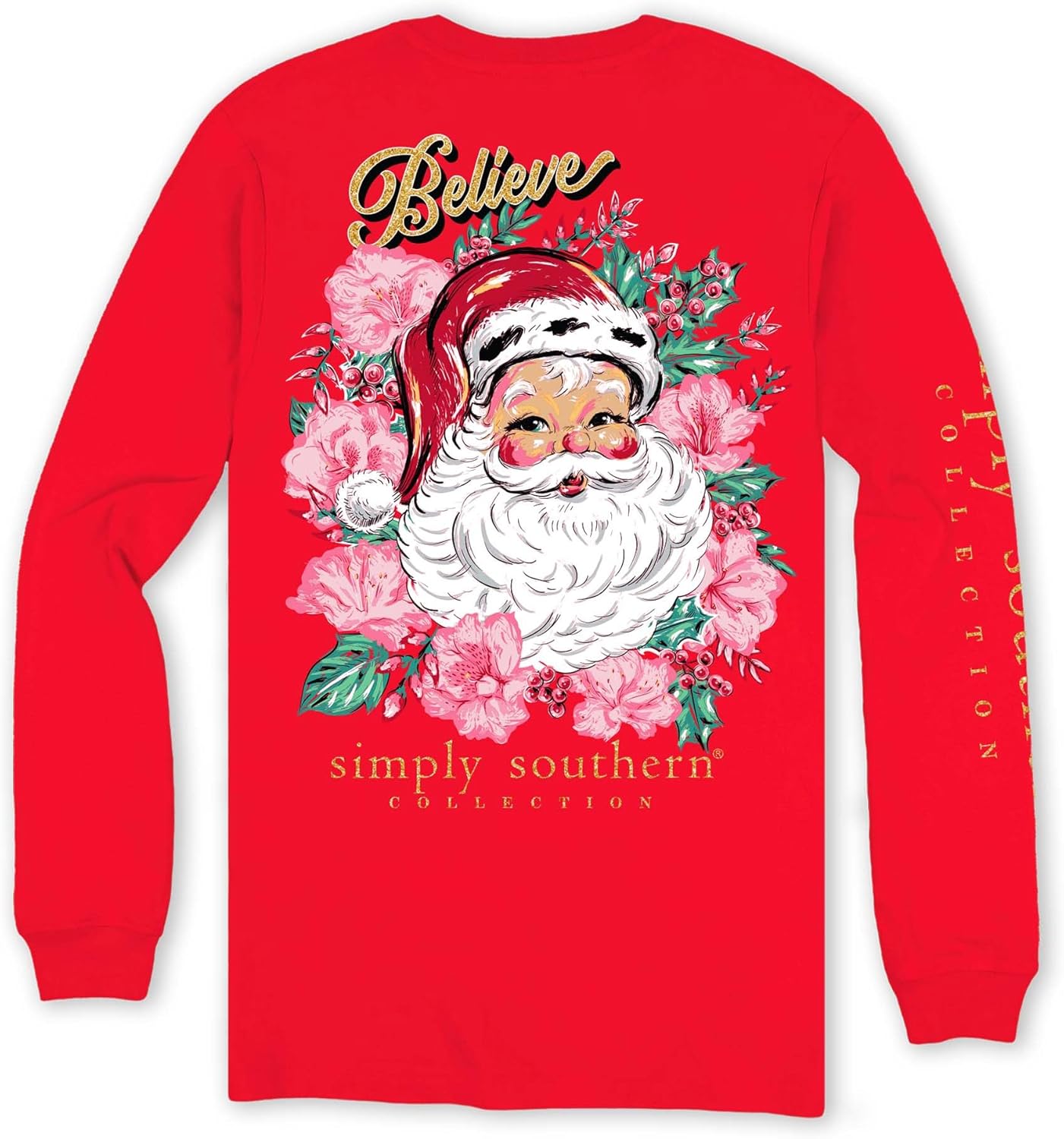 Simply Southern Believe - Floral Santa - Adult Long Sleeve at Amazon ...