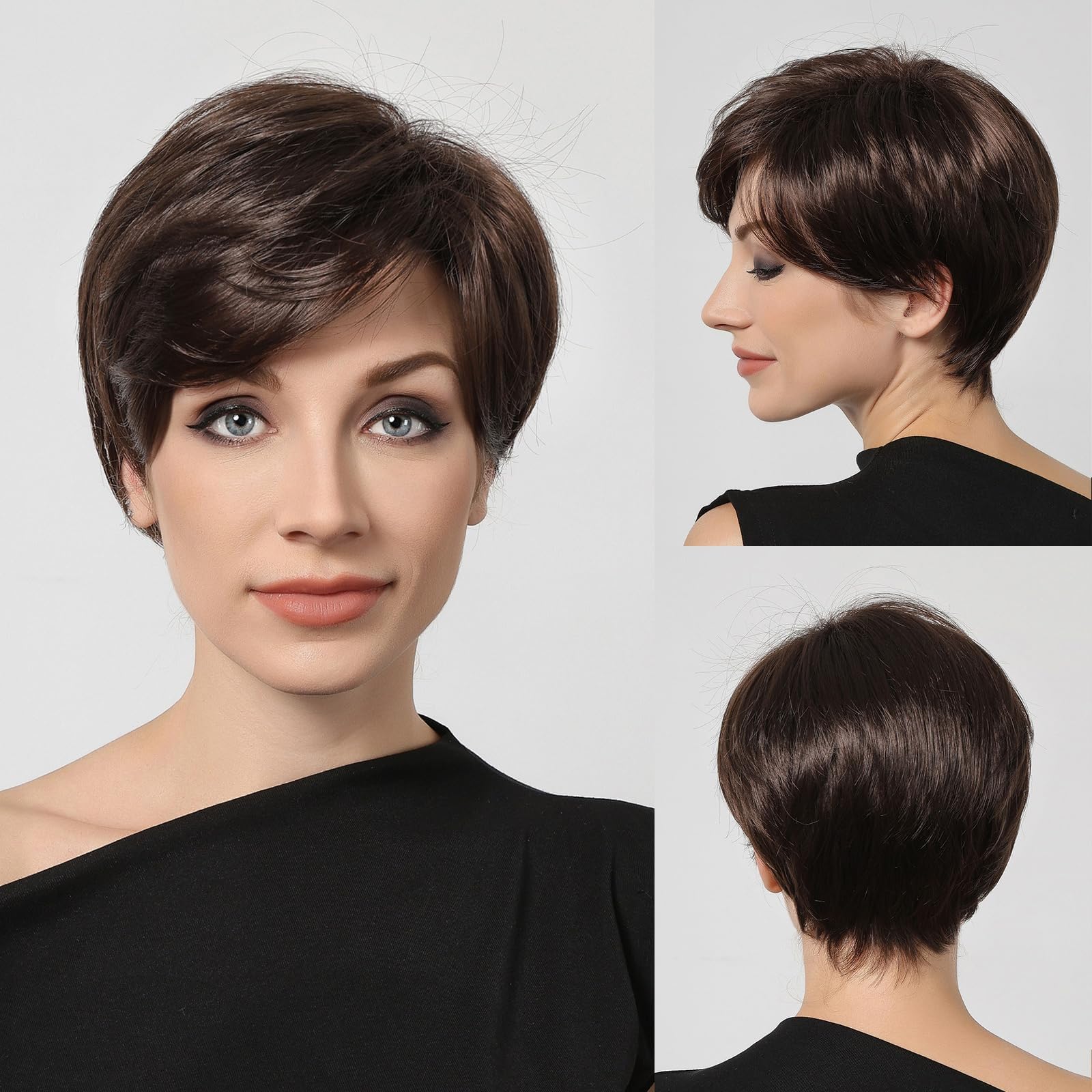 Amazon.com : starluck Pixie Cut Wig Short Natural black Wigs for White ...