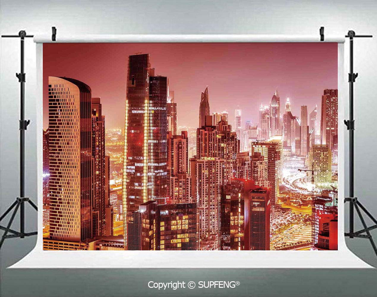 Buy Photo Backdrop Dubai at Night Cityscape with Tall Skyscrapers ...