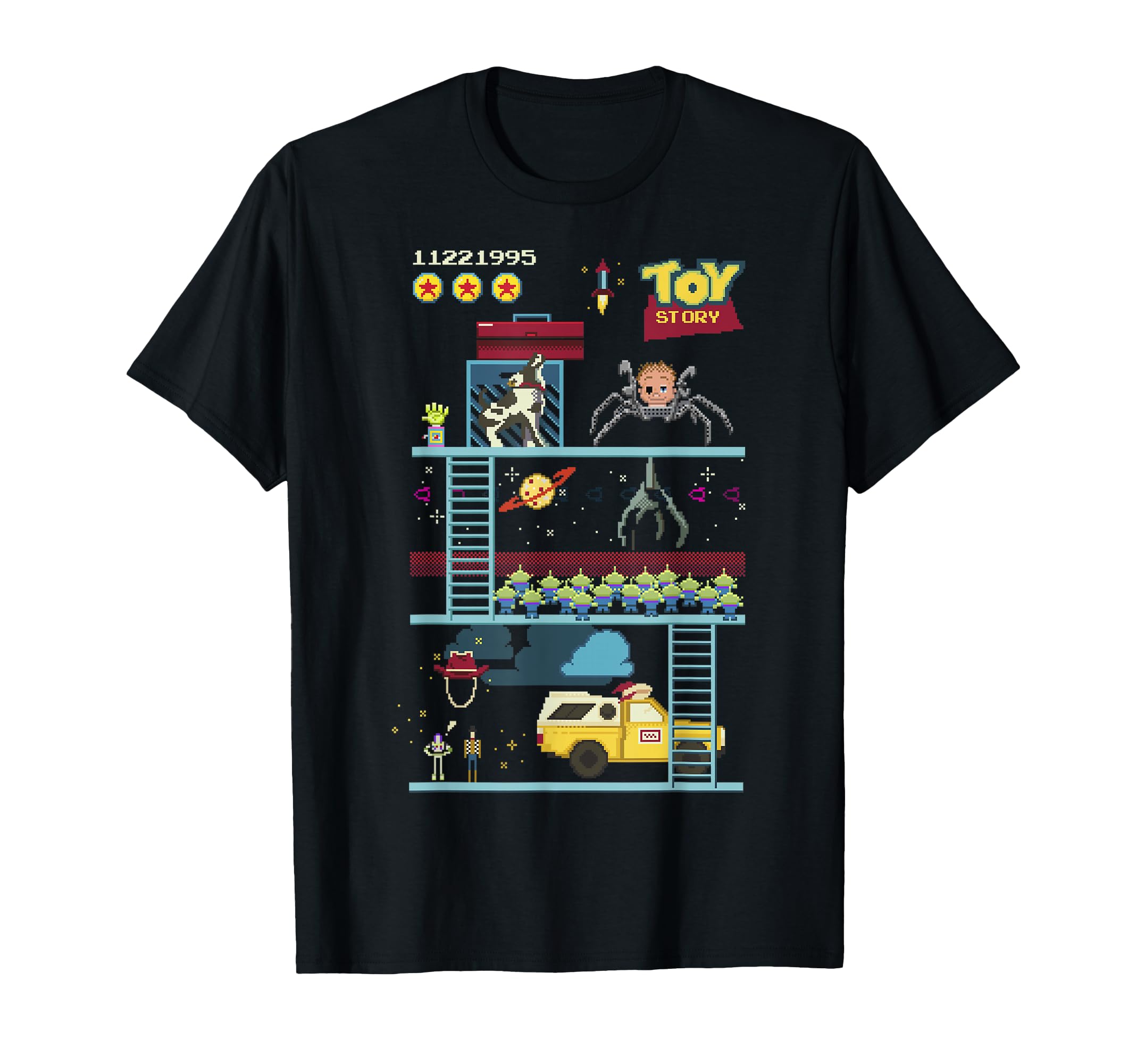 Amazon.com: Disney Pixar Toy Story 8-Bit Video Game Scene T-Shirt ...