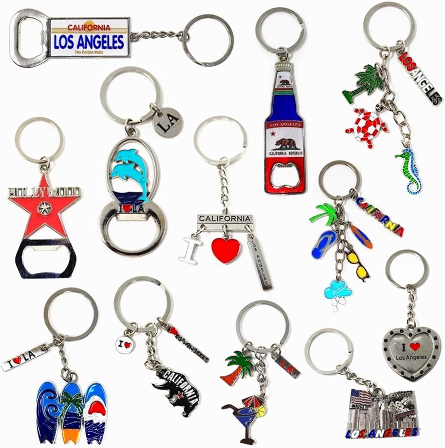 Amazon.com: 12 Pcs Los Angeles Keychain LA California Metal Keychains ...