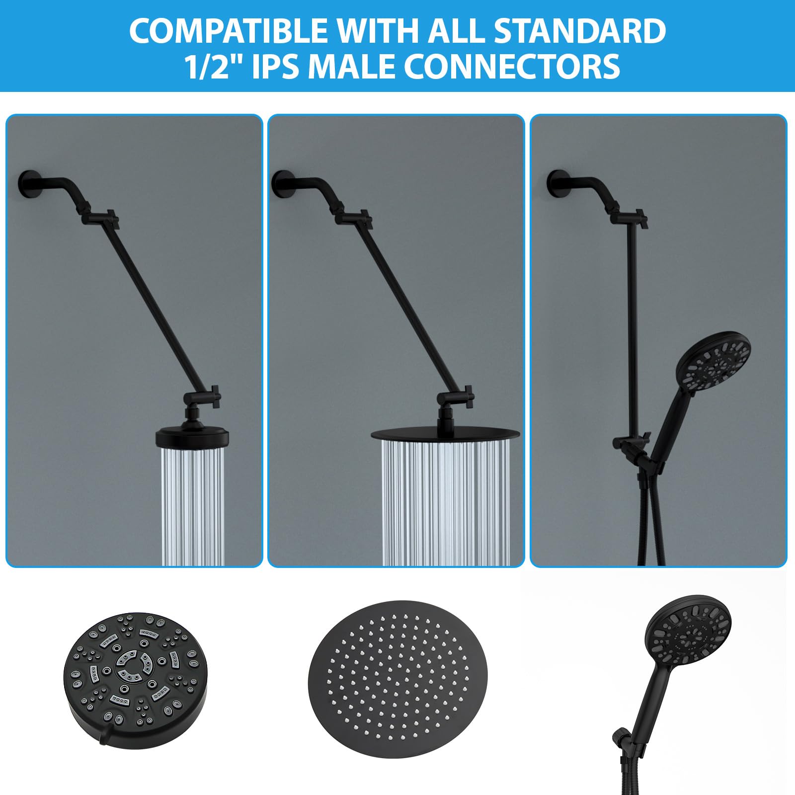 Snapklik.com : LORDEAR Shower Head Extension Arm Black 11 Inch Wall ...