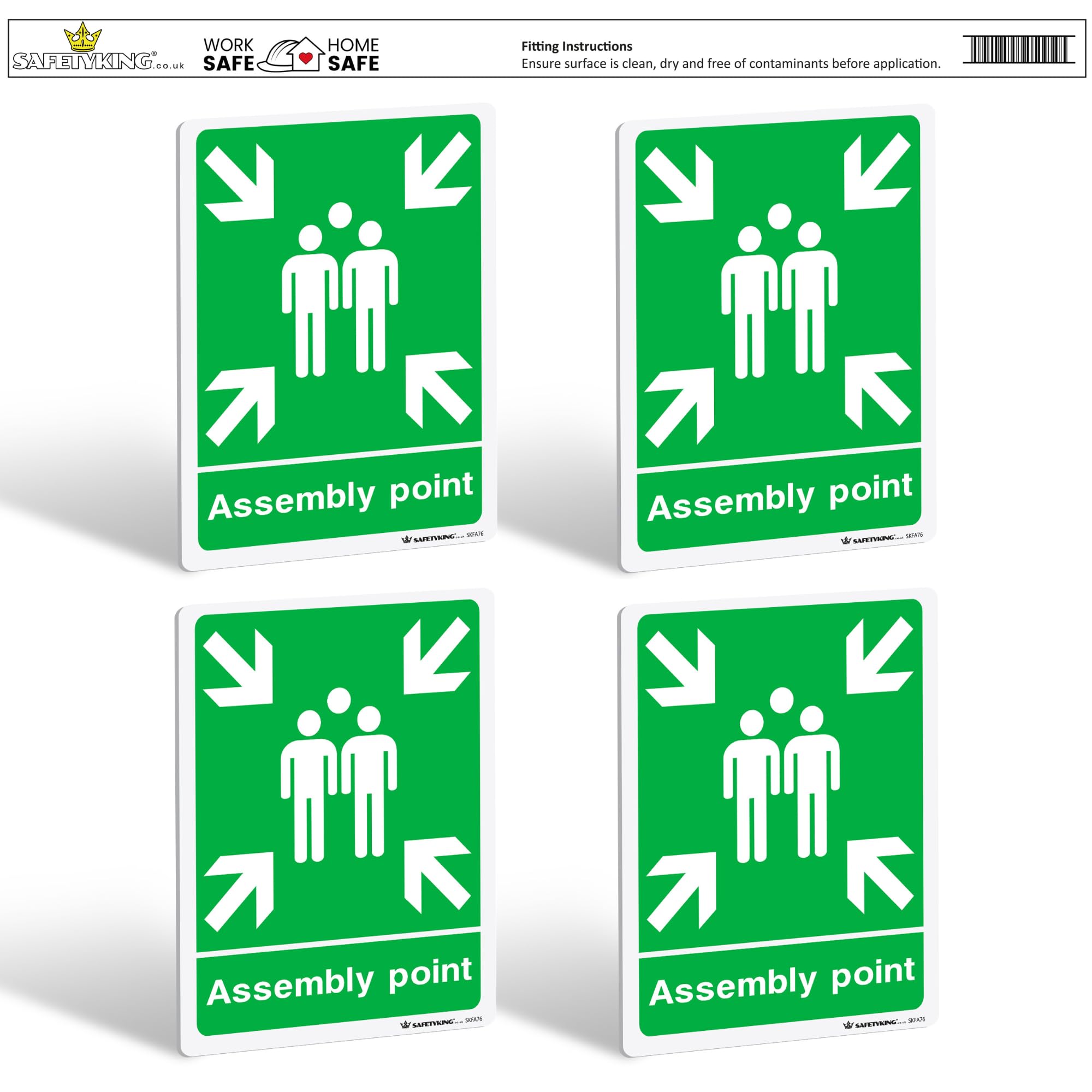 SAFETYKING 4 pcs Fire Assembly Point Sign 1mm Rigid PVC Signs -L 30cm x ...