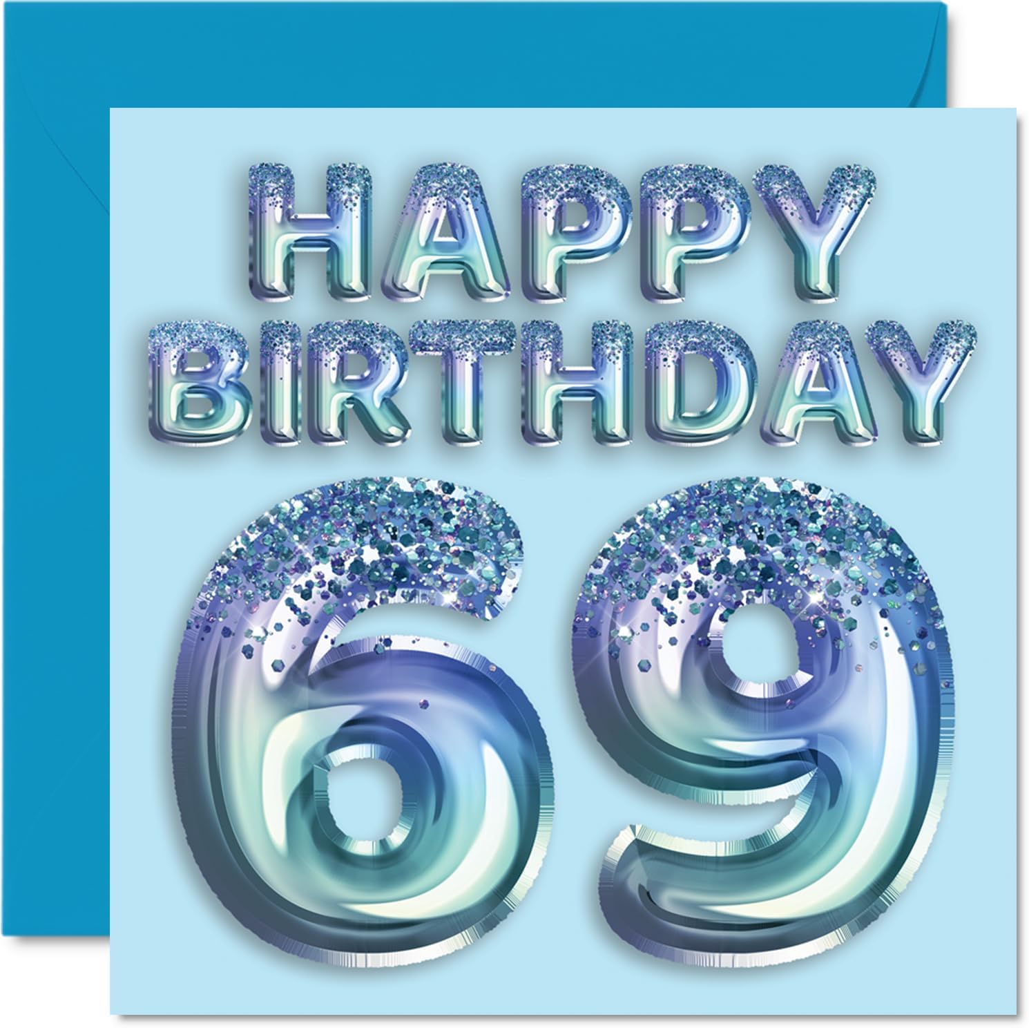 Amazon.com : 69th Birthday Card for Men - Blue Glitter Party Balloon ...