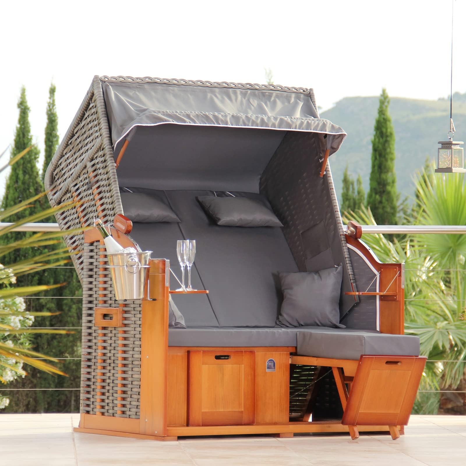 DERKORB Strandkorb 2 Sitzer Ostsee XXL Volllieger, fertig montiert mit ...