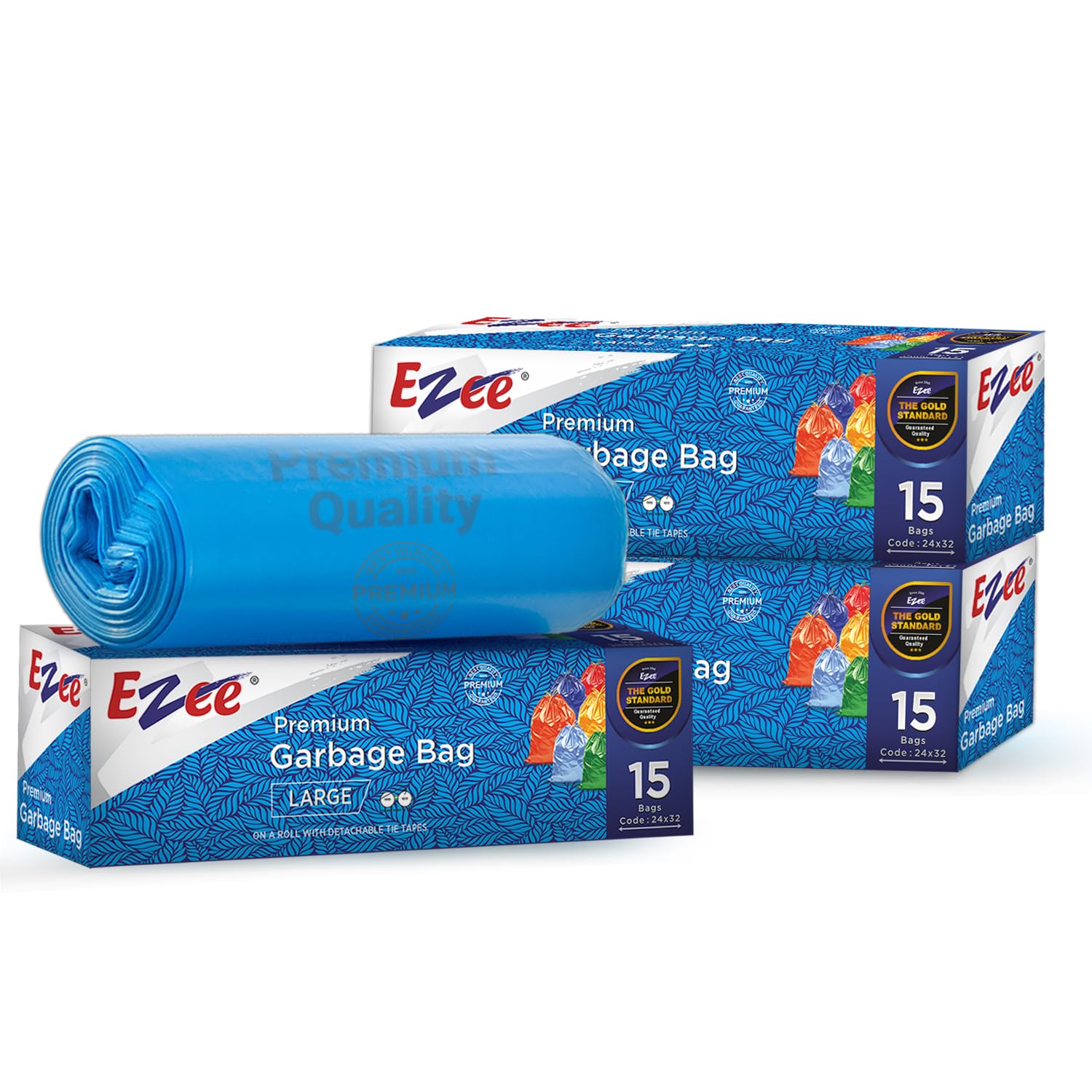 Ezee Blue Garbage Bags Large 45 Pcs | 15 Pcs x Pack of 3 Rolls | 24 x ...