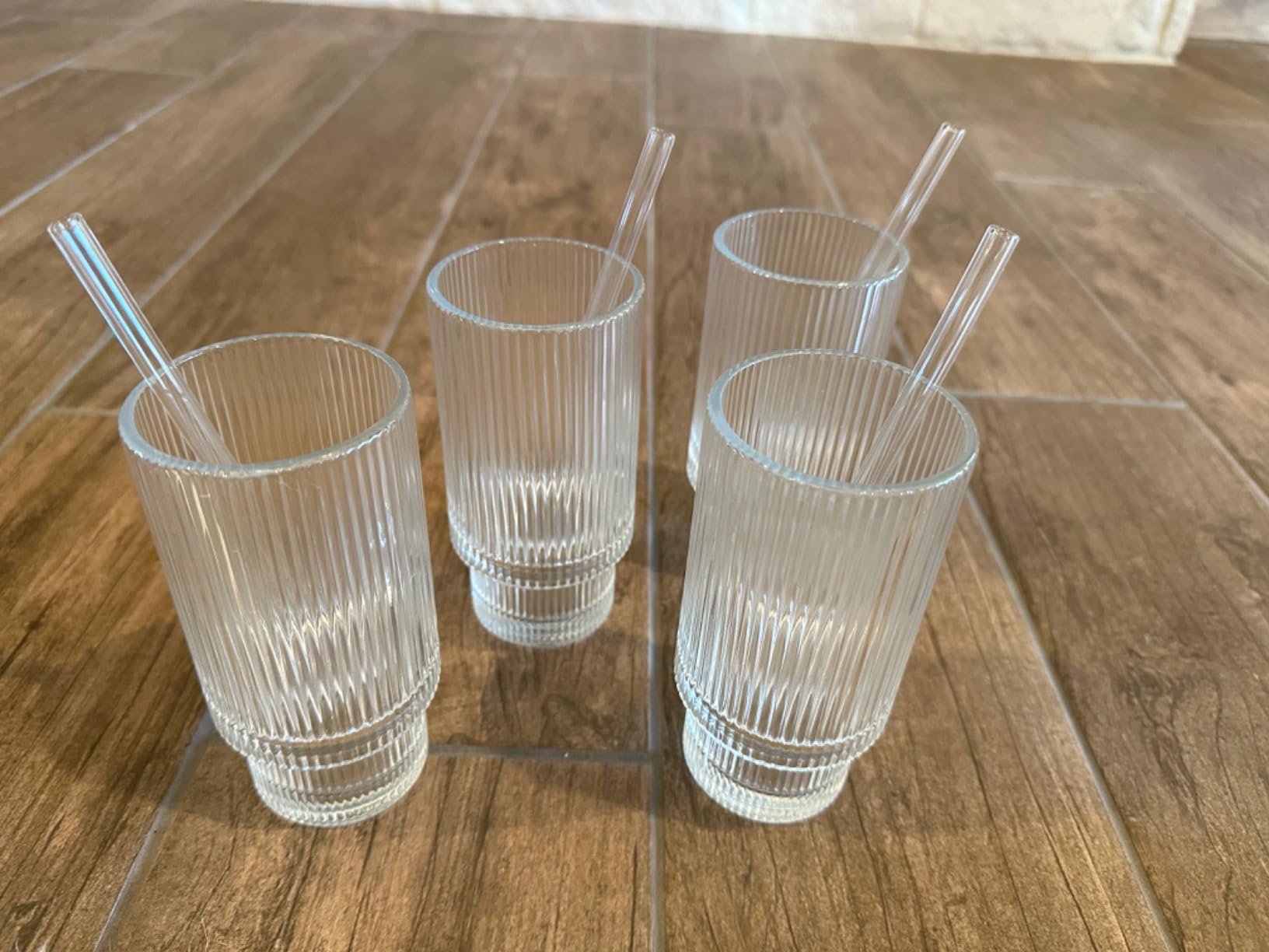 $4/mo - Finance KIVY Ribbed glassware set of 4 with straws - Stackable ...
