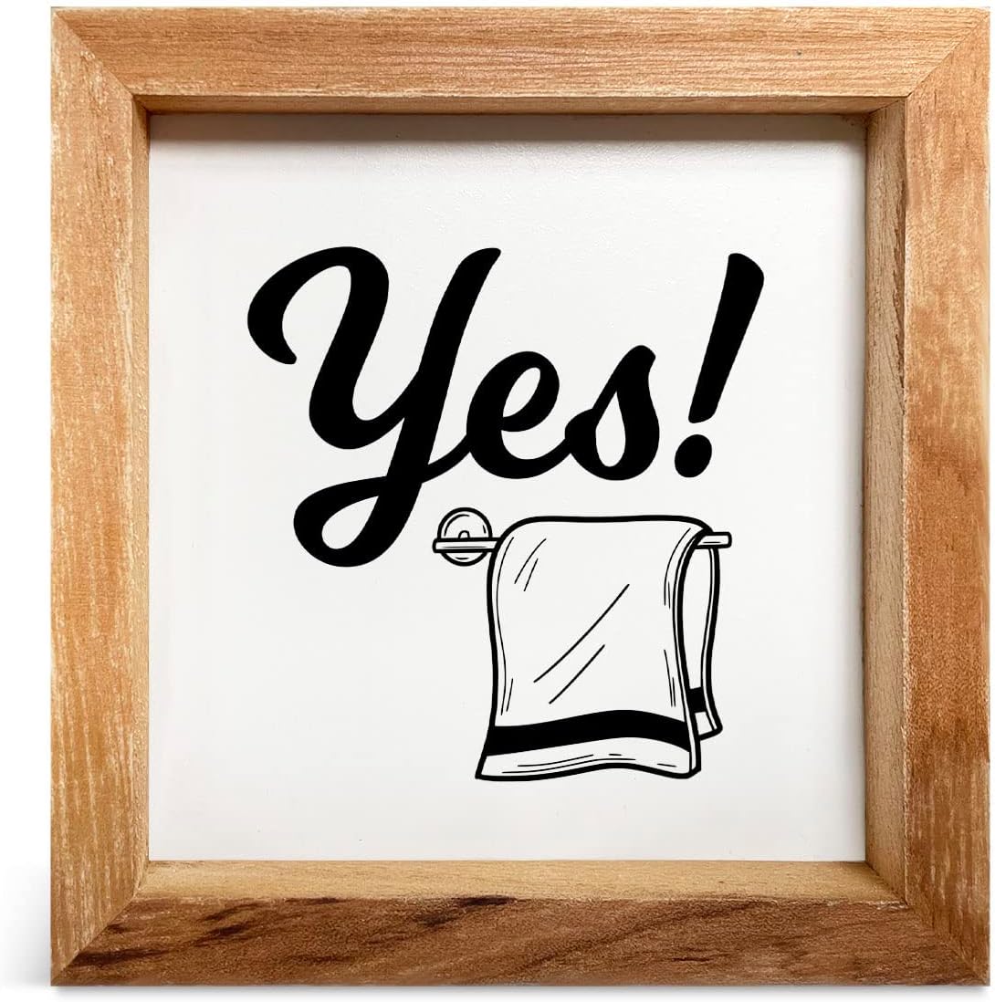 Amazon.com: Rustic Style Yes Bath Towel Wooden Framed Sign, Farmhouse ...
