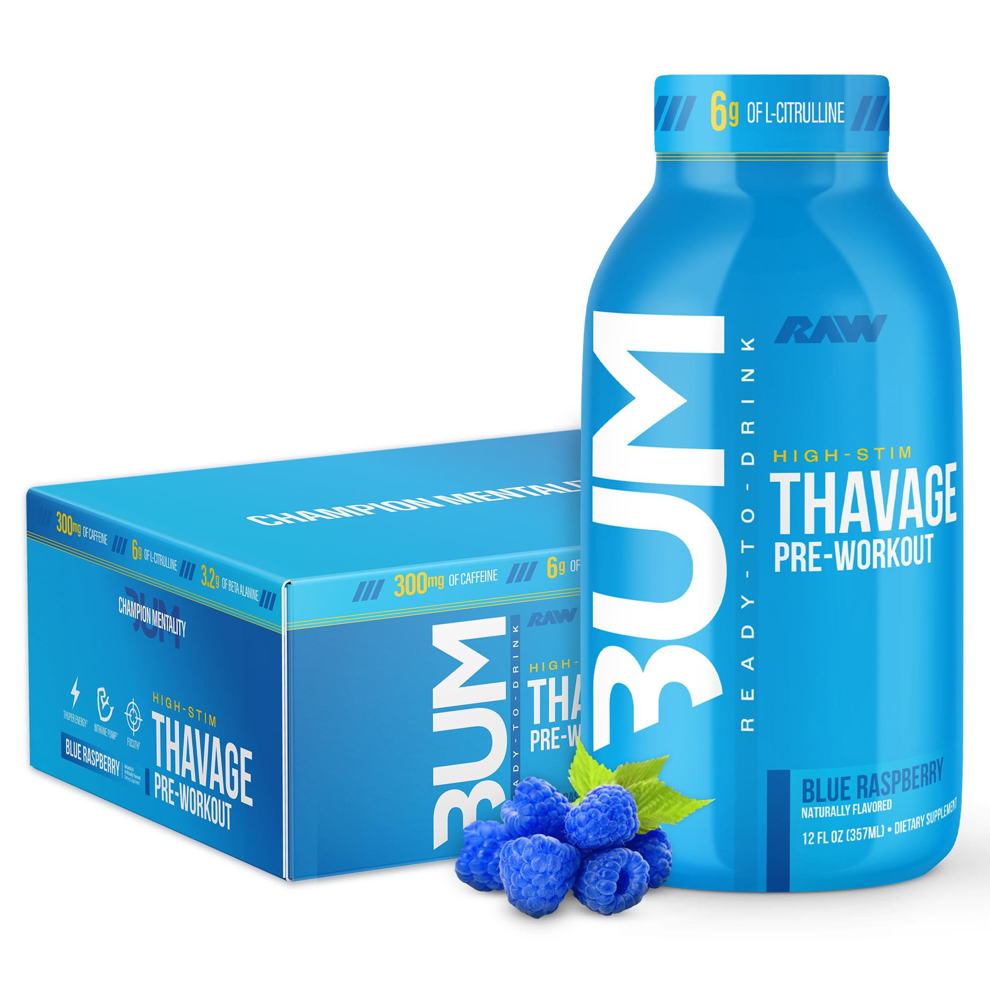 Raw Ready To Drink Pre Workout Drink Blue Raspberry Bum | Desertcart INDIA