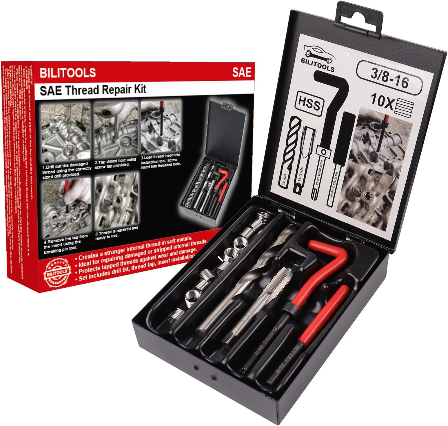 Amazon.com: 15 pcs Helicoil Thread Repair Insert Set, M9 x 1.25 x 13 ...