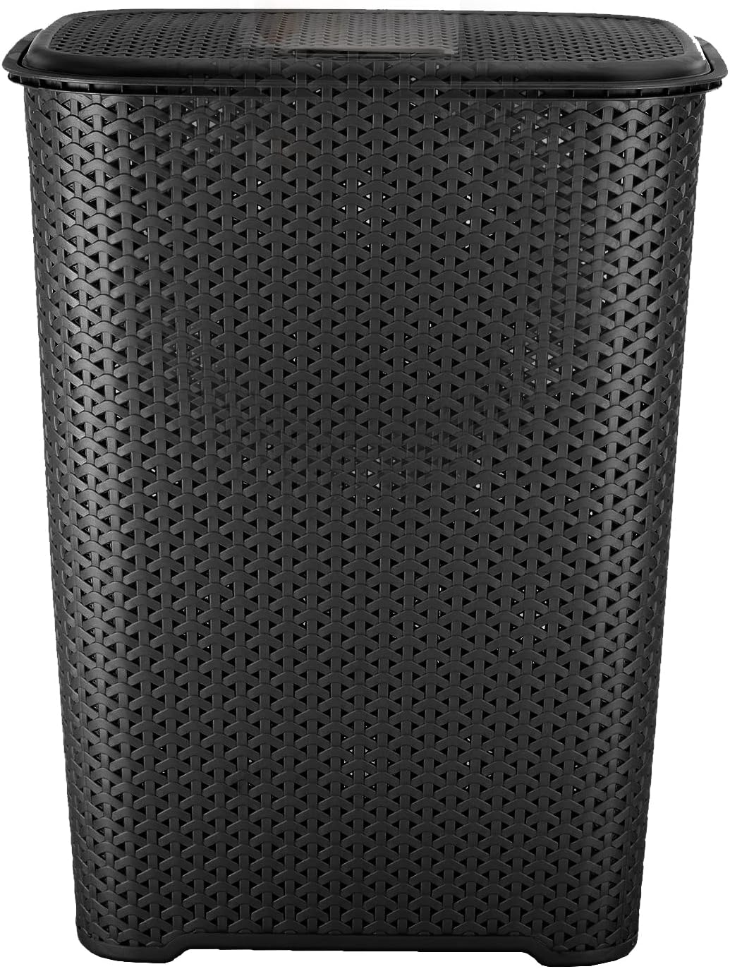 BLACK 65 Litre Rattan Style Drop All Laundry Basket with Hinge Lid ...