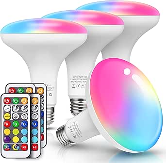 JandCase Color Changing Flood Light Bulbs[4 Pack], BR30 Colored Light ...