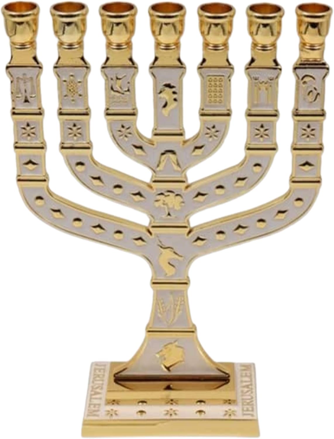 Traditional Jerusalem Menorah 7 Branch, Enamel Finish, with 12 Tribes ...