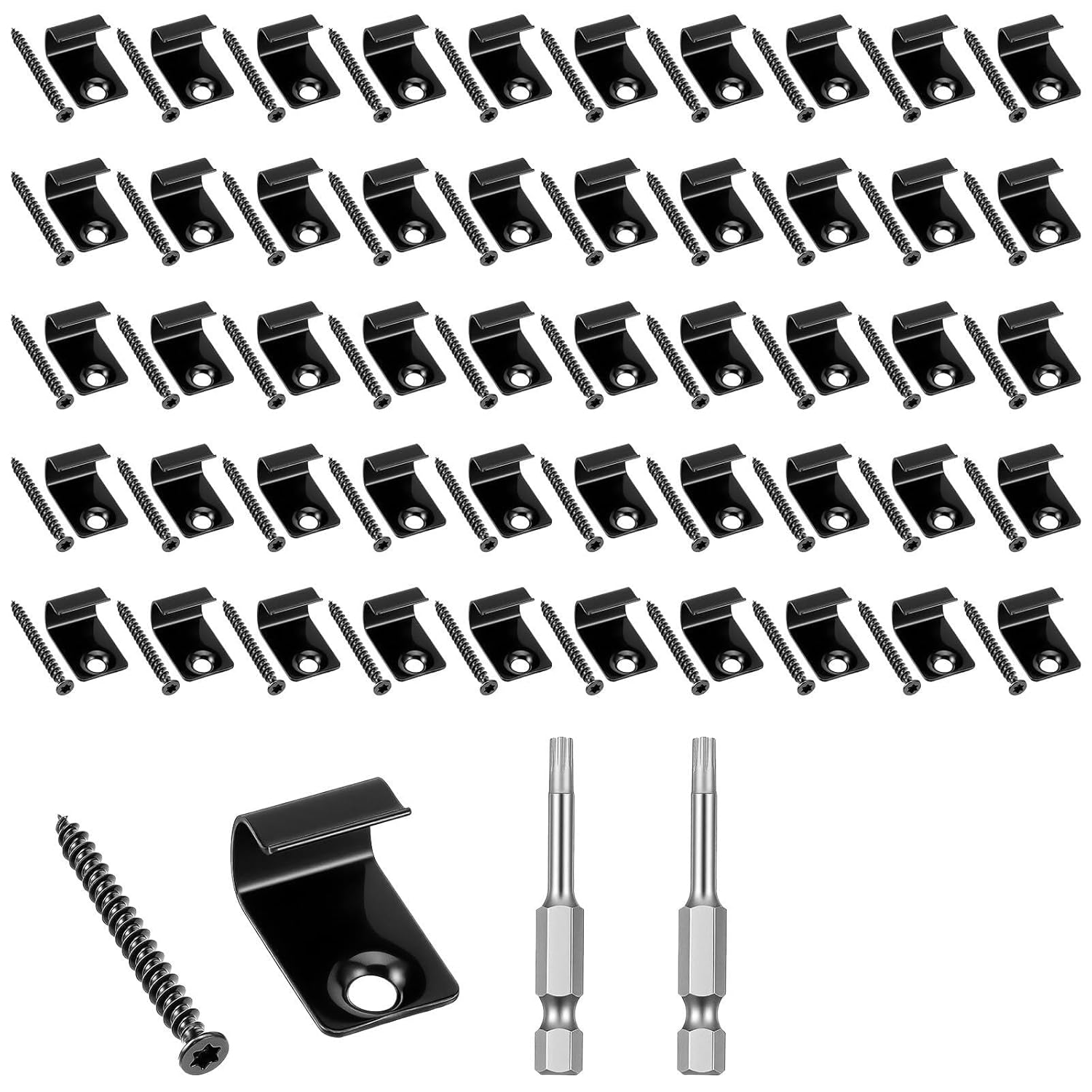 50 Pack Composite Deck Fasteners with 50 Screws & 2 Bits - Deck Clips ...