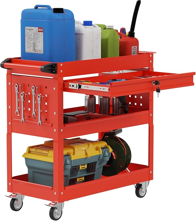 Amazon.com: 3 Tier Rolling Tool Cart On Wheels, Heavy-Duty Utility cart ...