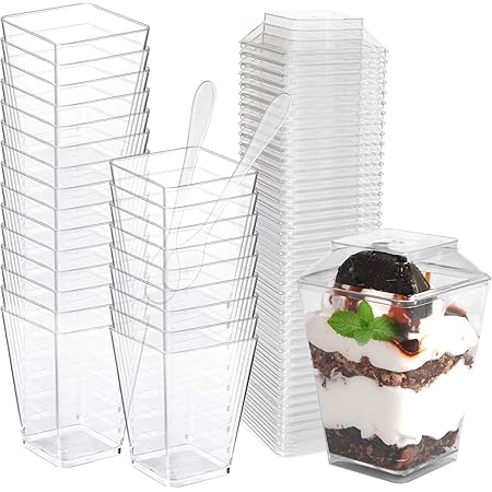50Pack 9 oz Clear Plastic Parfait Cups with Insert and Dome Lids (No ...