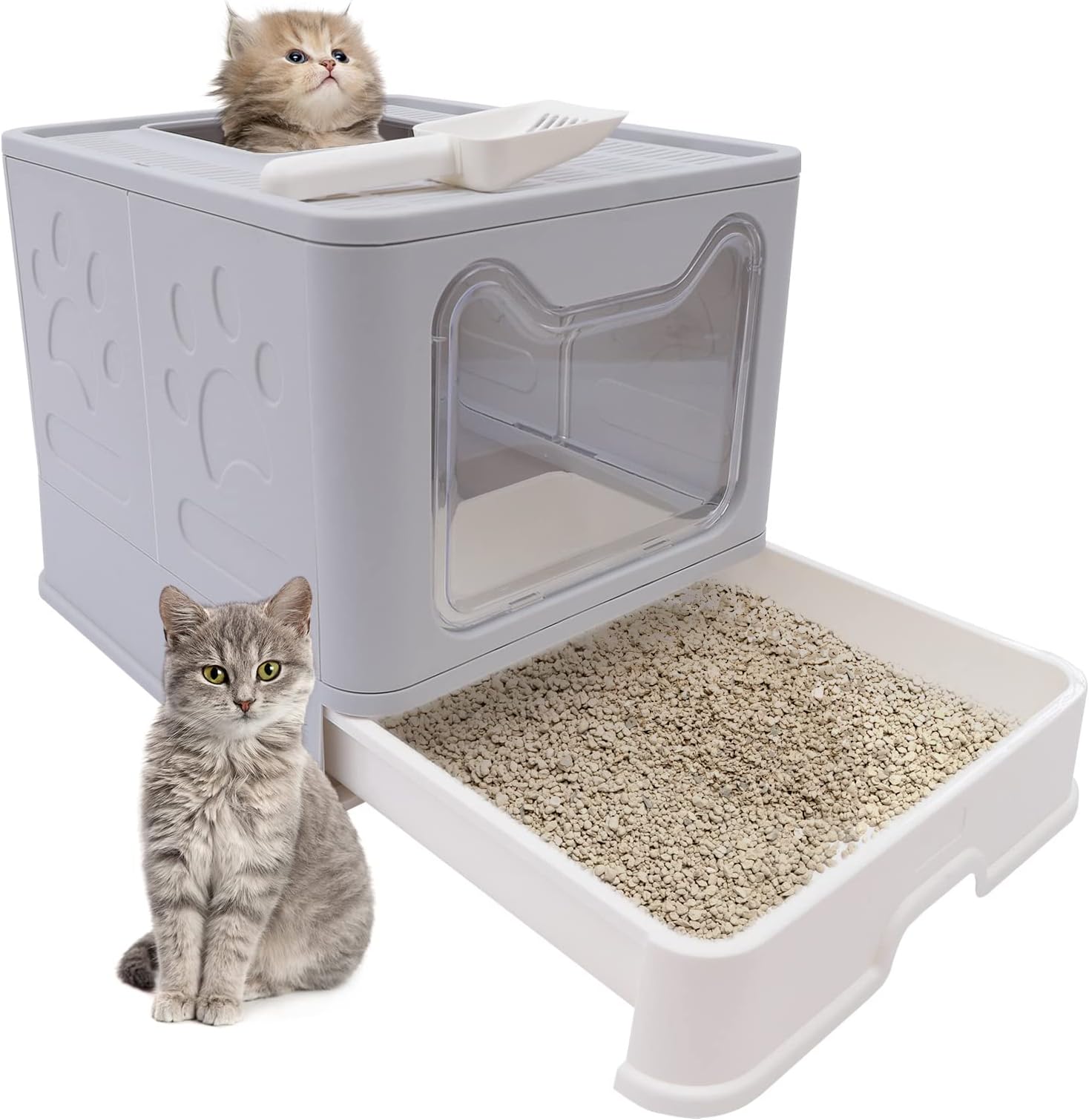 Amazon.com: Cat Litter Box,Foldable Large Large Front Entry Top Exit ...