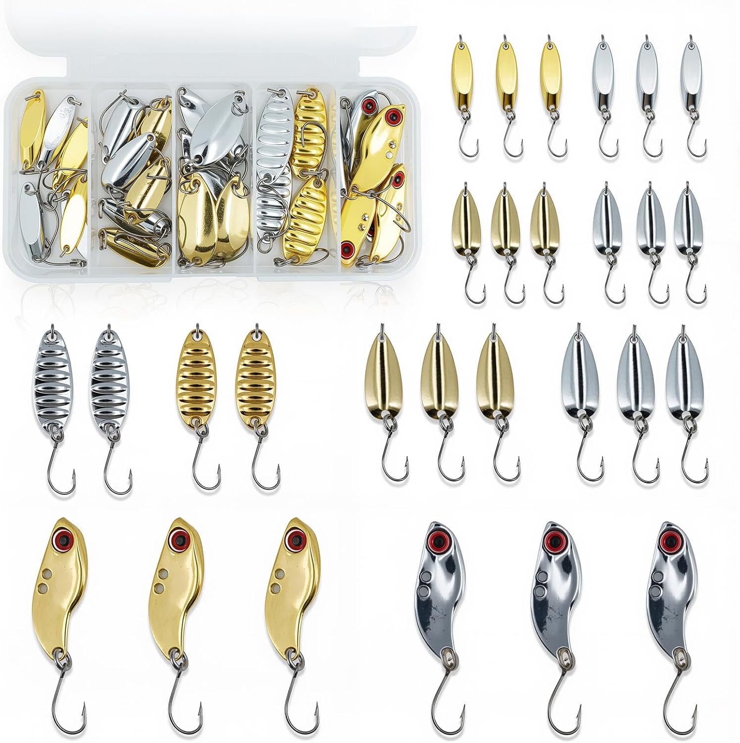 Amazon.com : 28pcs Spoon Fishing Lures Set with Hooks, Hard Metal Trout ...
