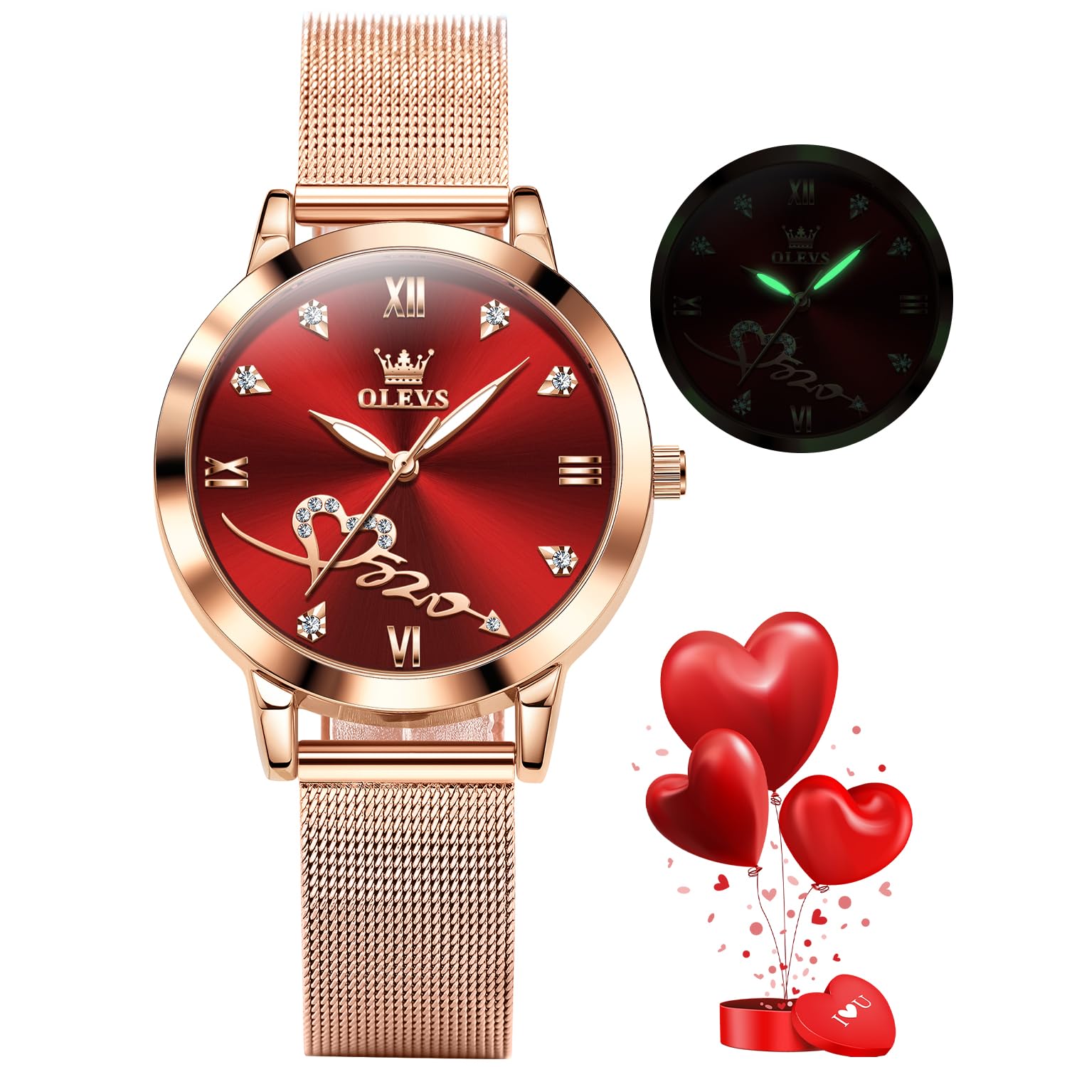 OLEVS Ladies Watches Rose Gold Mesh Strap Fashion Dress Japanese Quartz ...