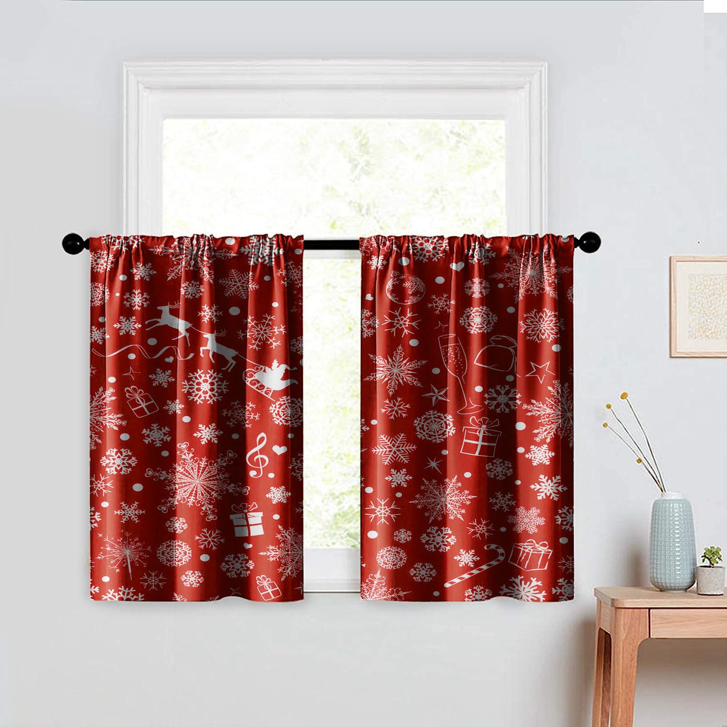 Amazon.com: Christmas Short Curtains for Windows, Thermal Insulated ...