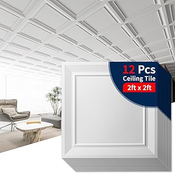 Amazon.com: Art3dwallpanels Ceiling Tiles 24 x 24 Drop Ceiling Tiles, 12 Pack Drop in High Grade ...