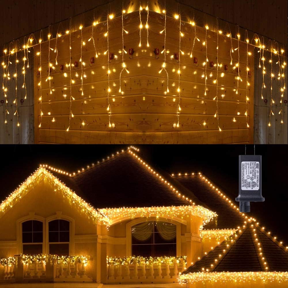 Toodour Christmas Icicle Lights Outdoor, 360 LED 29.5ft 8 Modes Fairy ...