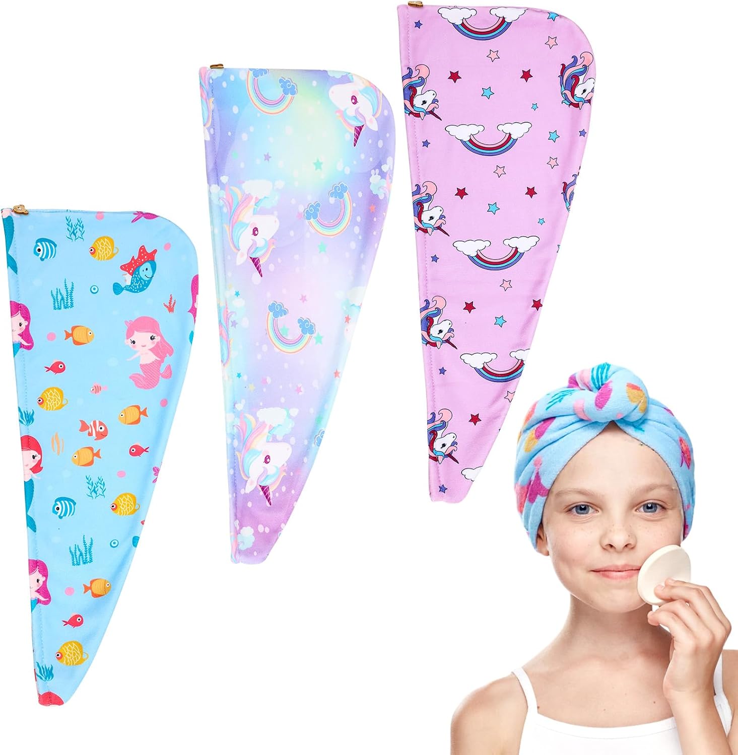 saerryor 3 Pack Kids Hair Wrap Towel, Microfibre Hair Towels, Hairtowel ...