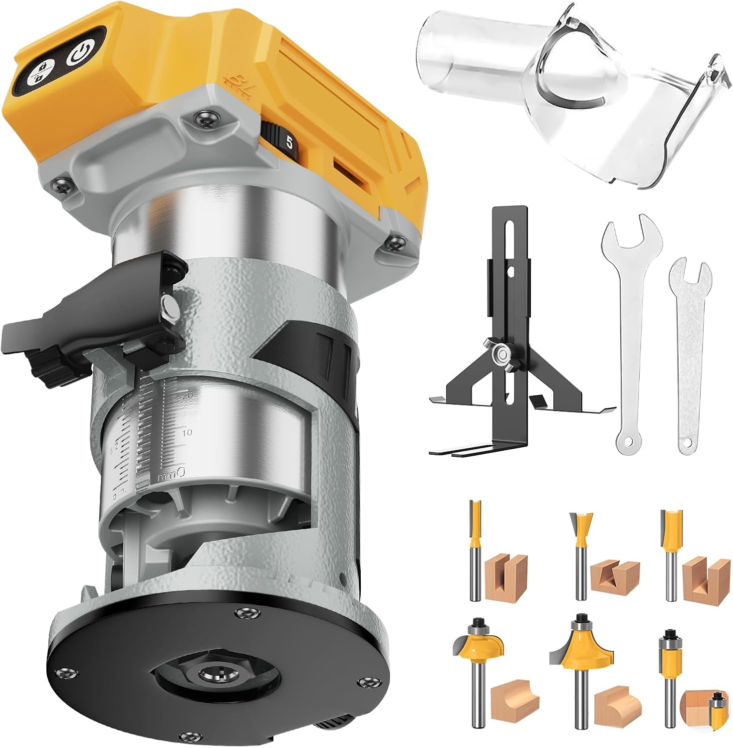 Cordless Router Tool for De-Walt 20V Battery, 800W Brushless Motor Wood ...