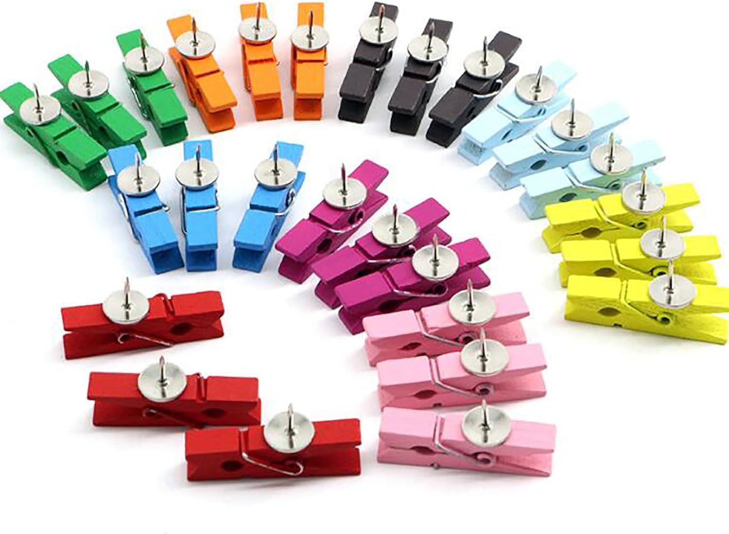 Amazon.com: 100Pcs Colorful Push Pin with Wooden Clips Push Pin Clips ...