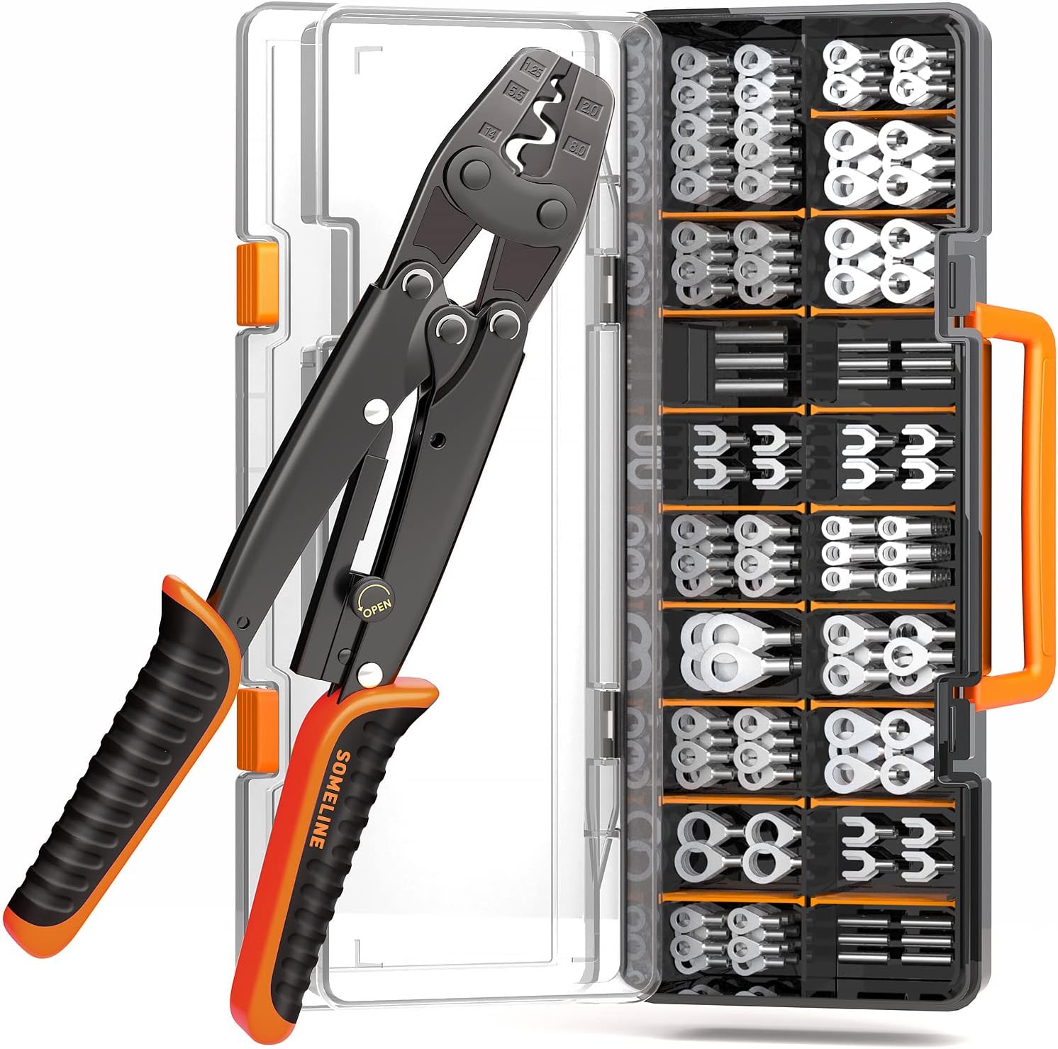 Ring Terminals Crimp Tool Kit,Cable Lugs Set,AWG 22-6 Copper Ring Fork ...