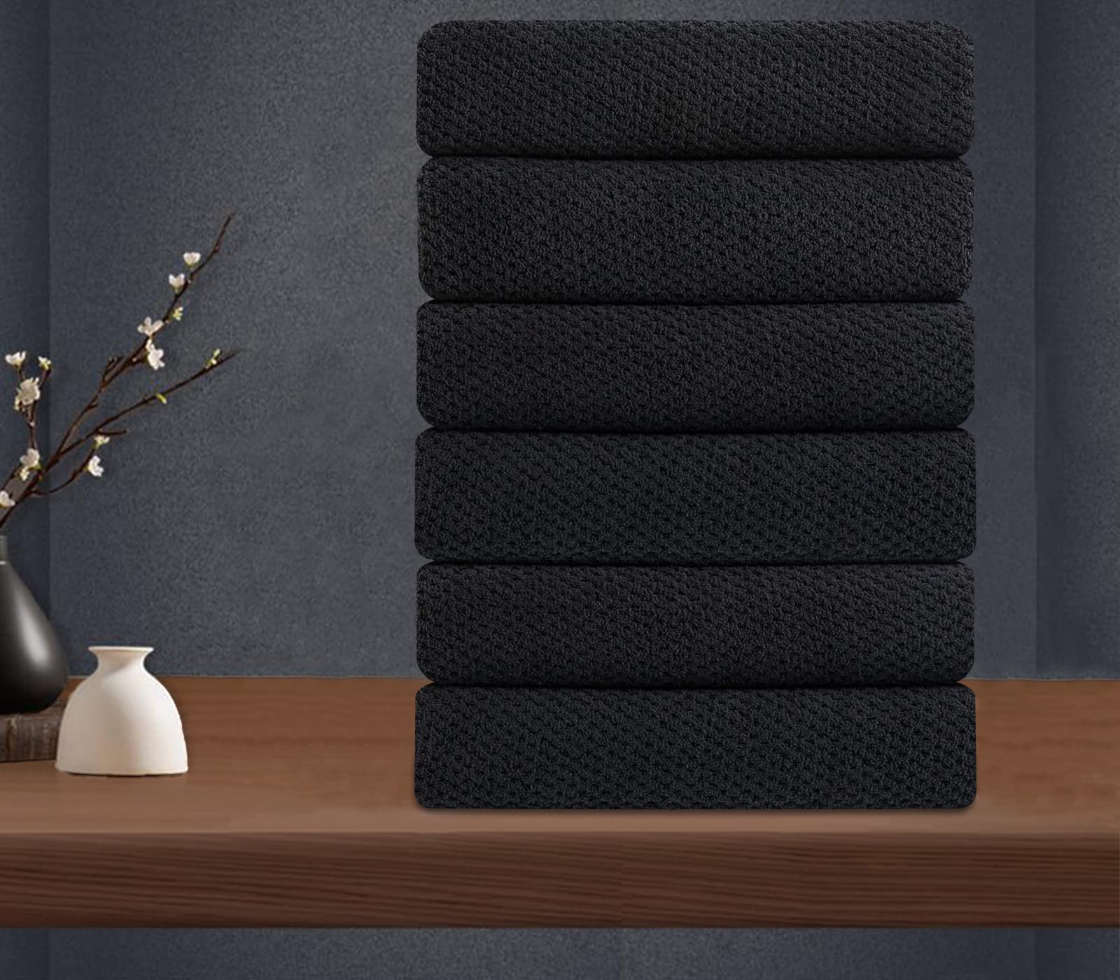 MAGGEA 6 Pack Bath Towel for Bathroom 27"x54"Black Towel Set Extra ...