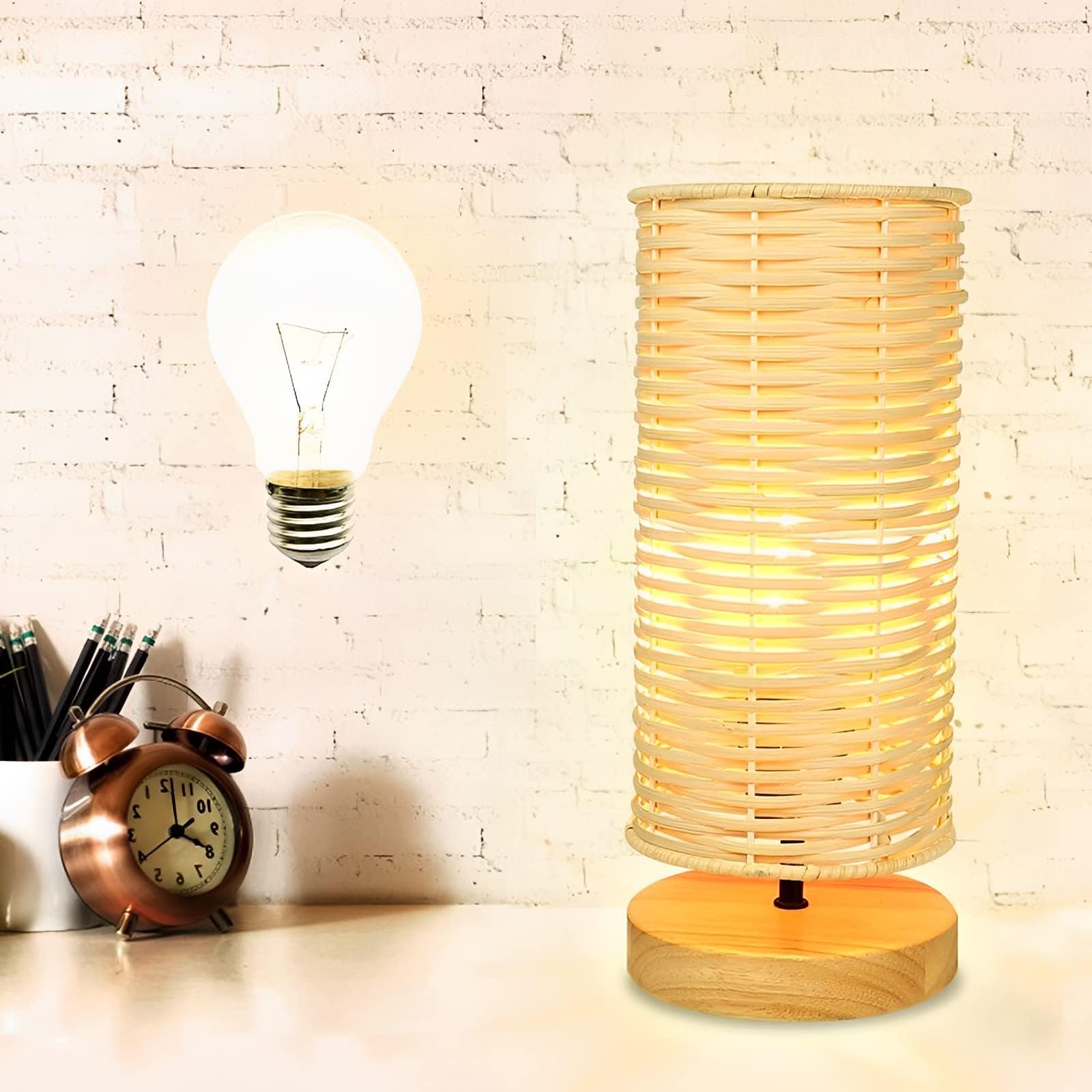 DLLT Bedside Table Lamp, Simple LED Desk Lamp Rubber Wood Nightstand ...