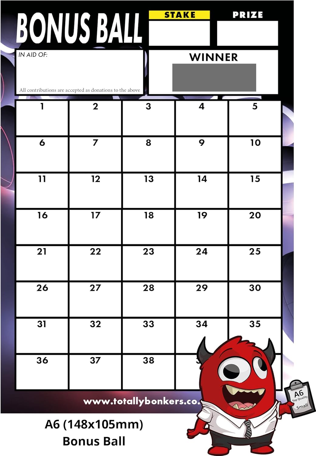 Totally Bonkers BONUS BALL FUNDRAISING SCRATCH CARD 40 SQUARE : Amazon ...
