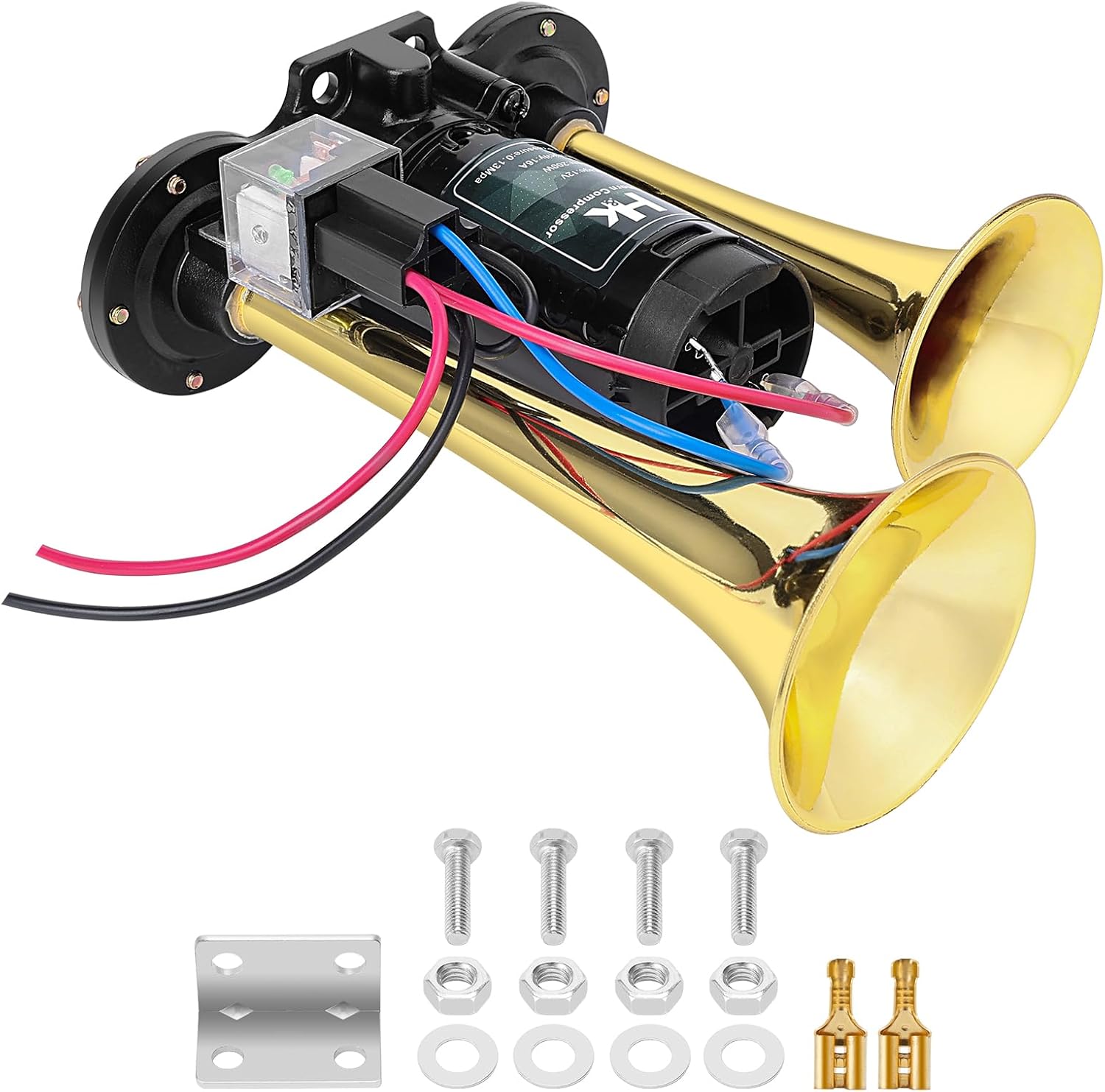 HK 150db Super Loud Dual Trumpet Air Horn Kit with Compressor for Vehicles, Trucks, Trains ...
