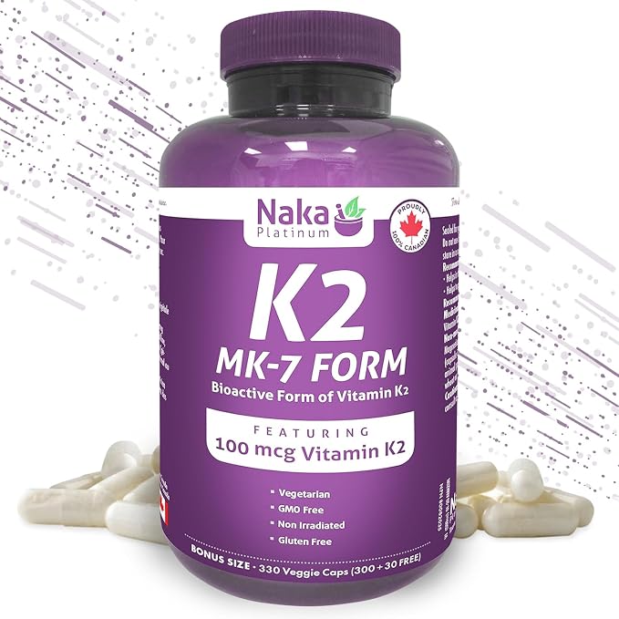 Naka Platinum K2 (MK-7 form)100 mcg SUPER BONUS Size 330 Veggie Caps ...
