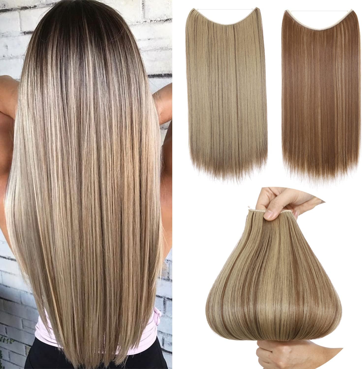 Hairro Invisible Wire Hair Extensions Halo Hair Extension Hidden ...