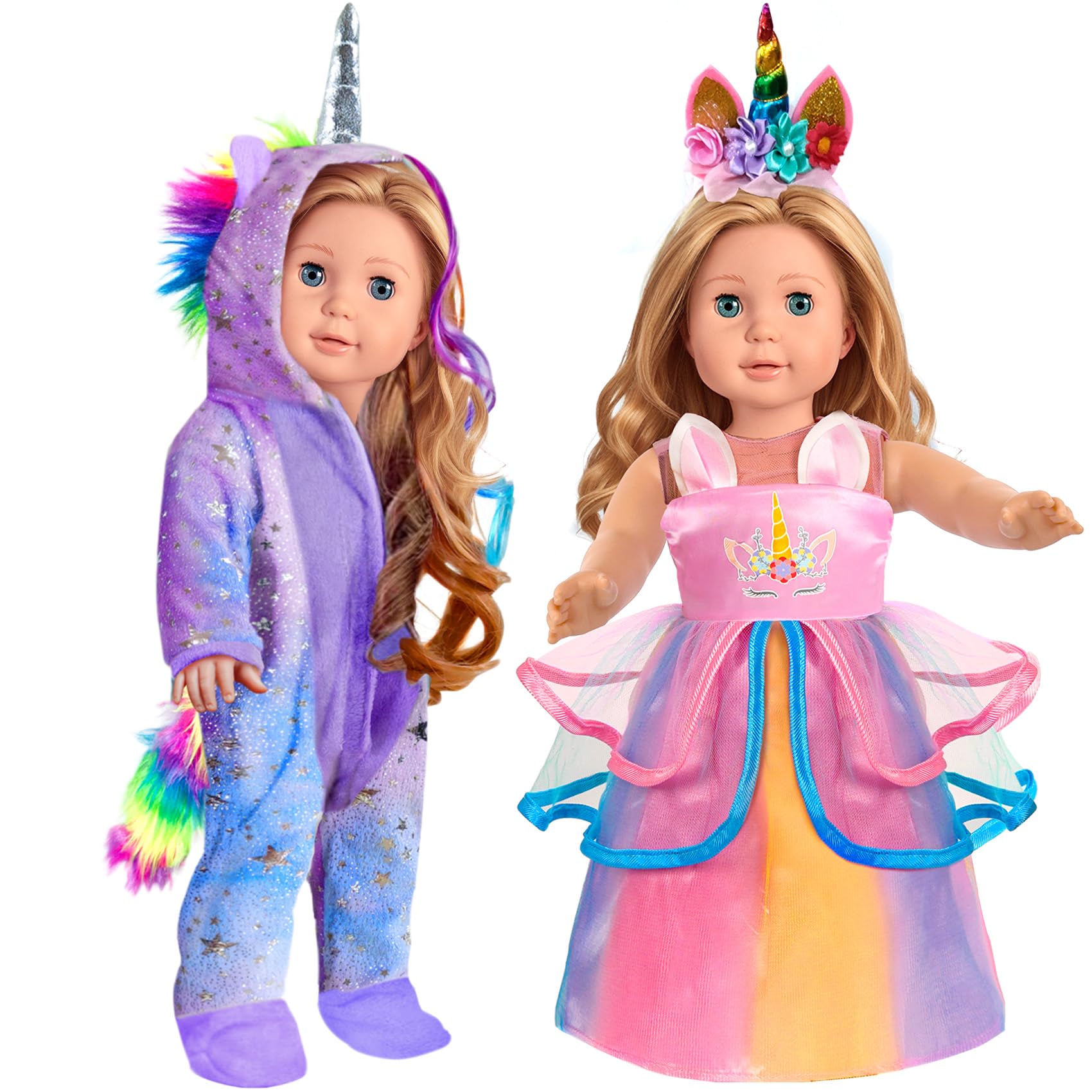 Amazon.com: WONDOLL 2-Sets 18-inch Doll-Clothes Set - Unicorn Clothes ...