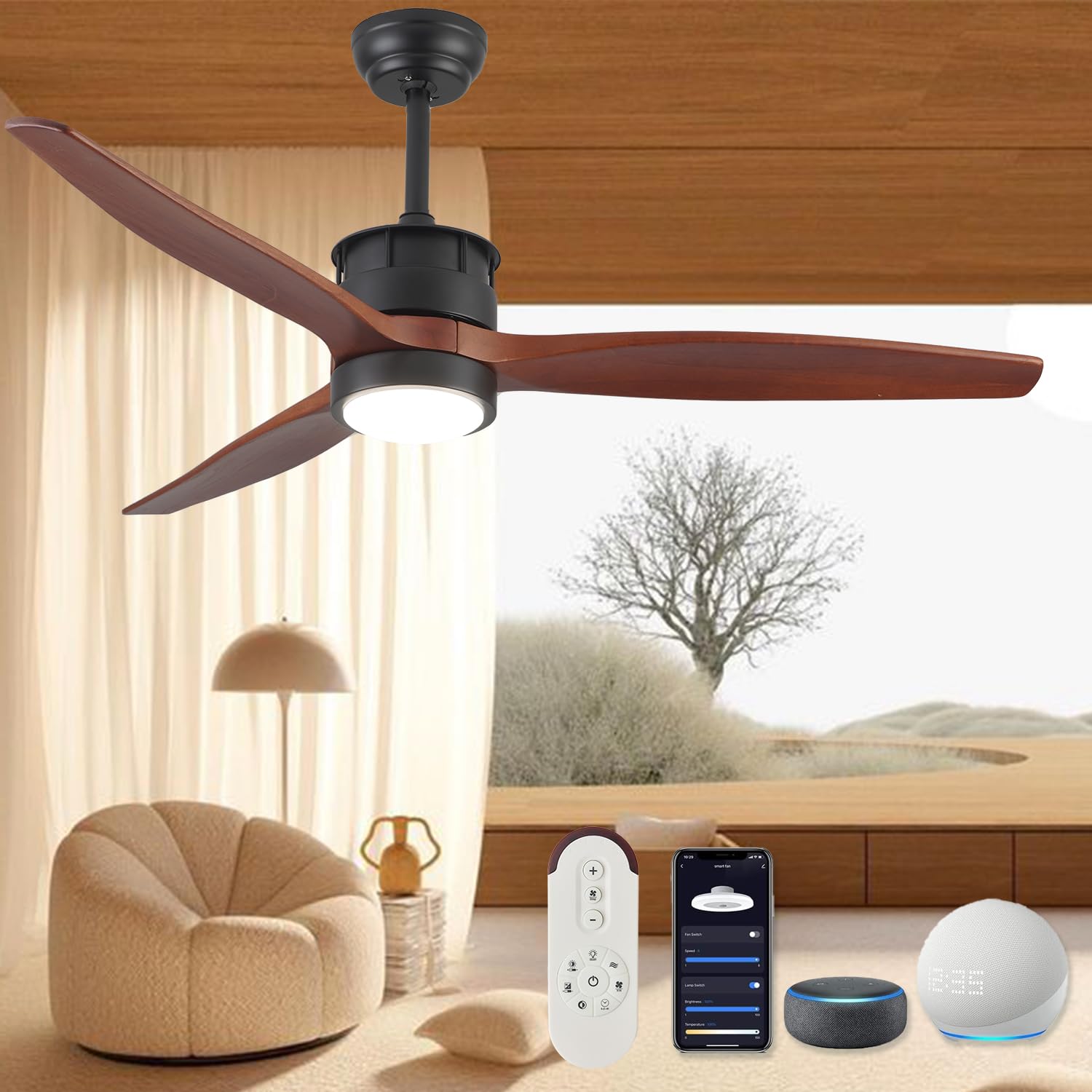 TRSIOPFC Ceiling Fans with Lights, 52 inch Smart Ceiling Fan with ...