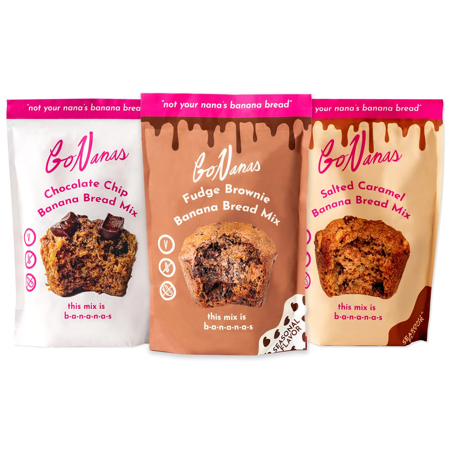 Amazon.com : GoNanas Banana Bread Mix - Bundle of 3 Flavors. Vegan ...