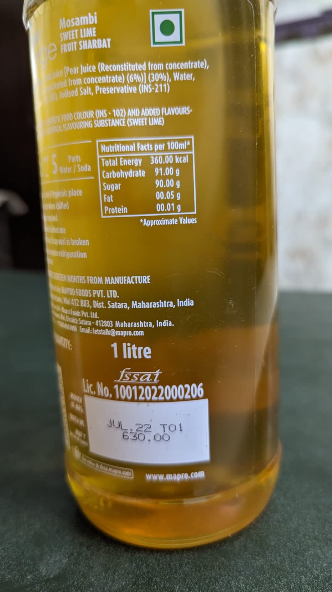 Mapro Lounge Mosambi Sweet Lime Fruit Sharbat 1 Ltr : Amazon.in ...