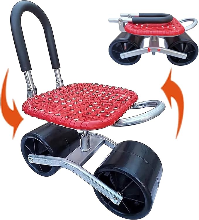 Garden Stool with Casters, Removable Backrest Mobile Garden Seat with ...