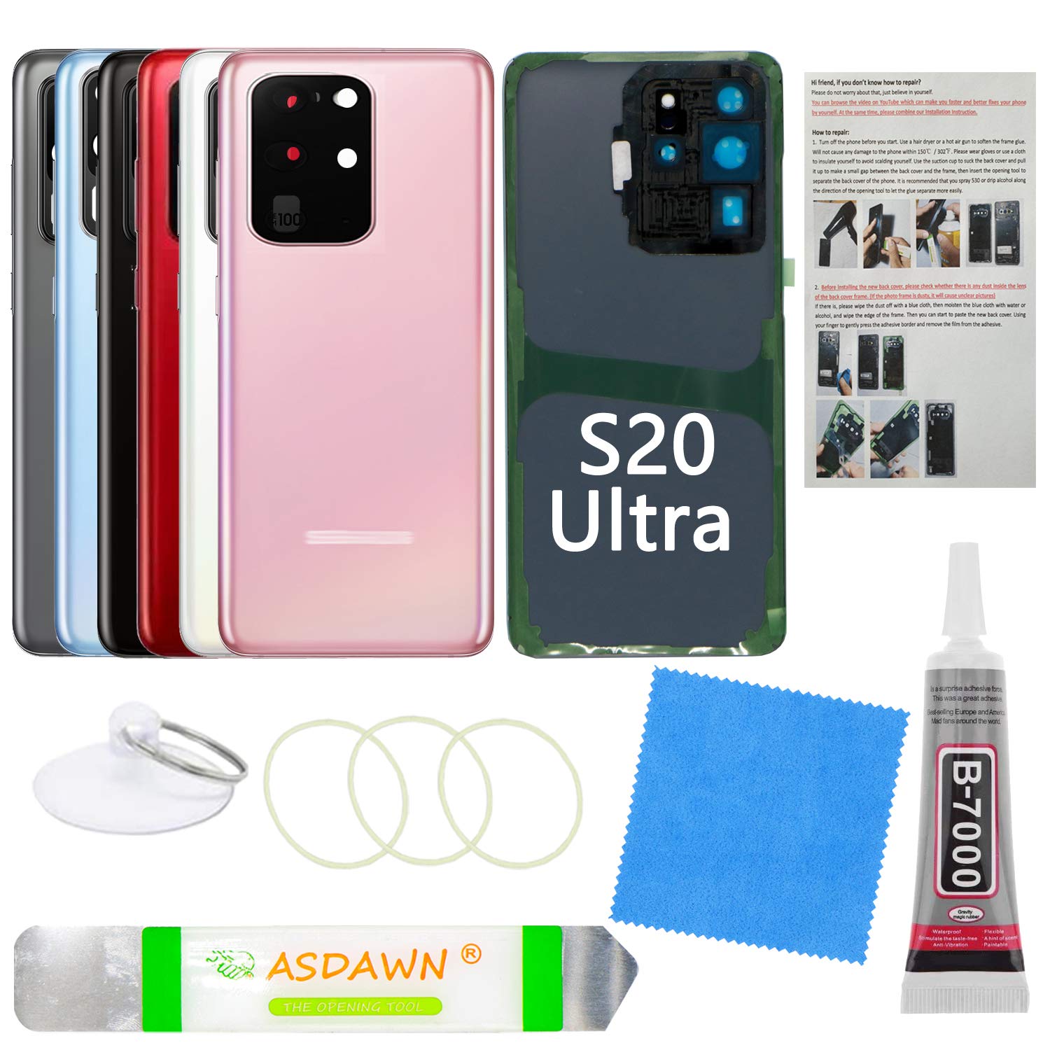 Amazon.com: Galaxy S20 Ultra Rear Glass Replacement Back Cover w/Pre ...