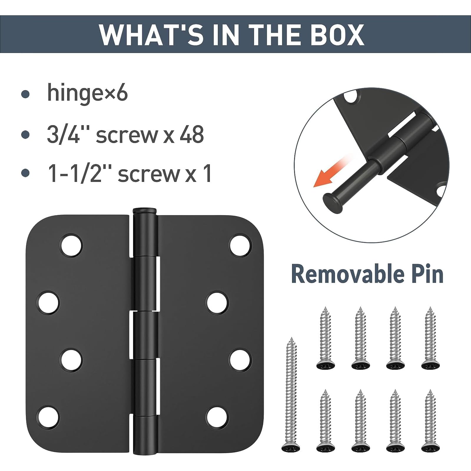 Snapklik.com : HOSOM 6 Pack Rounded Door Hinges 4 Inch 5/8 Radius Corner