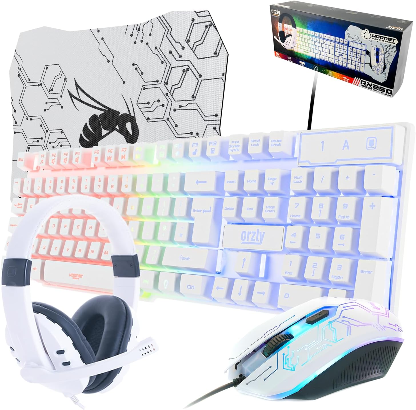 White Gaming Keyboard and Mouse and Gaming Headset & Mouse Pad, Wired ...