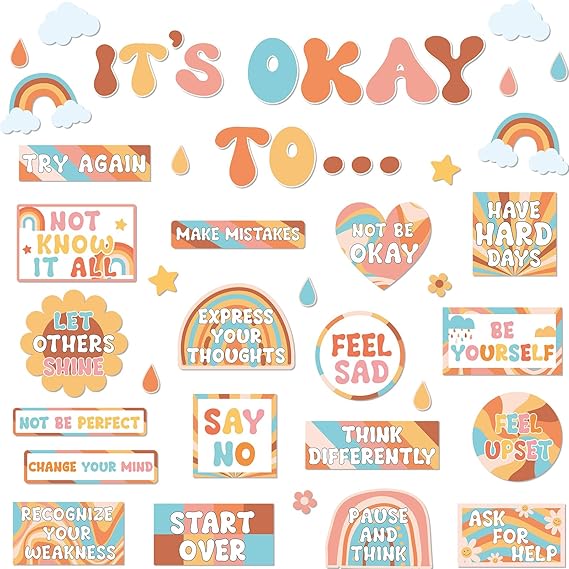 Amazon.com: Mental Health Posters Groovy It's Okay to Boho Bulletin ...