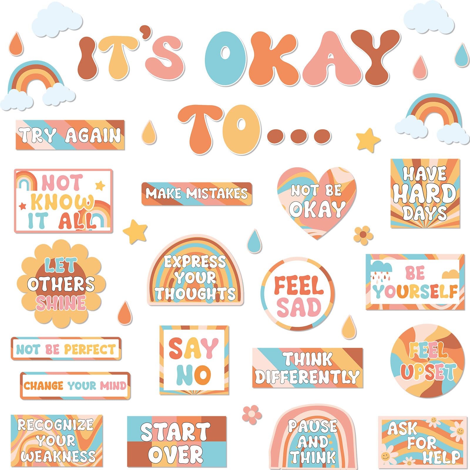 Amazon.com: Mental Health Posters Groovy It's Okay to Boho Bulletin ...